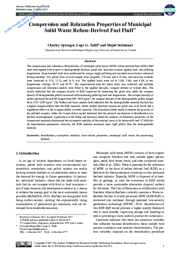 (PDF) Compression and Relaxation Properties of Municipal Solid Waste ...