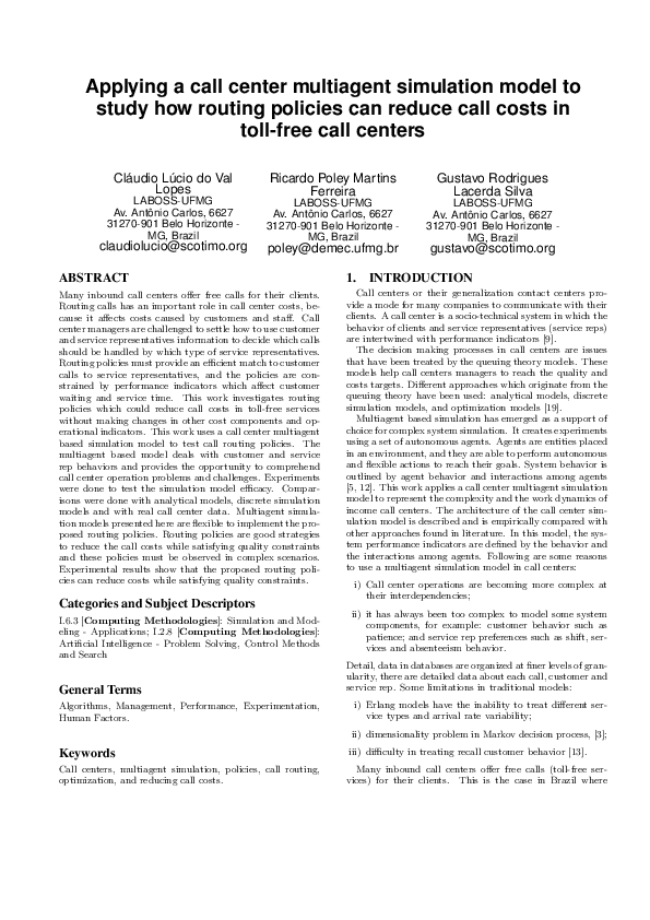 (PDF) Applying a call center multiagent simulation model to study how ...