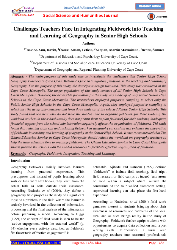 (PDF) Challenges Teachers Face In Integrating Fieldwork into Teaching ...
