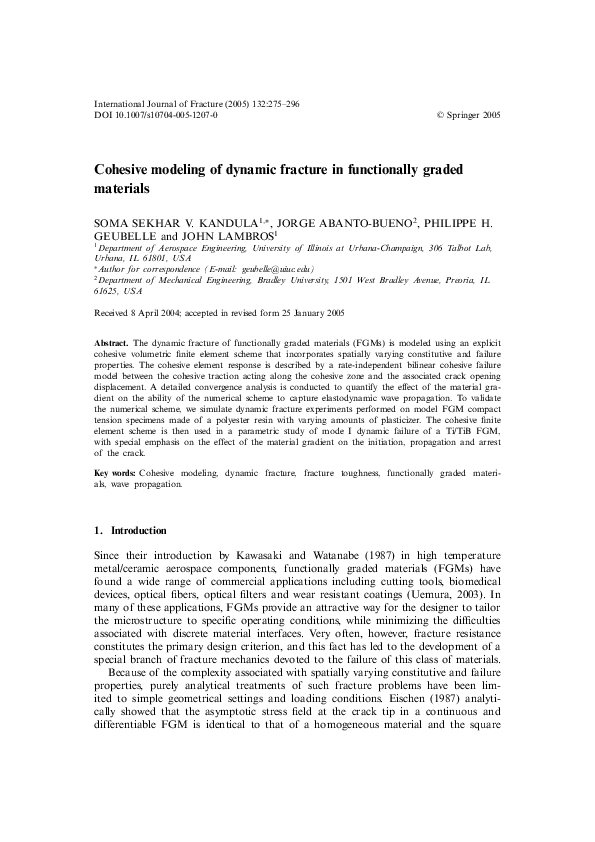 (PDF) Cohesive modeling of dynamic fracture in functionally graded ... (PDF) Cohesive modeling of dynamic fracture in functionally graded ...