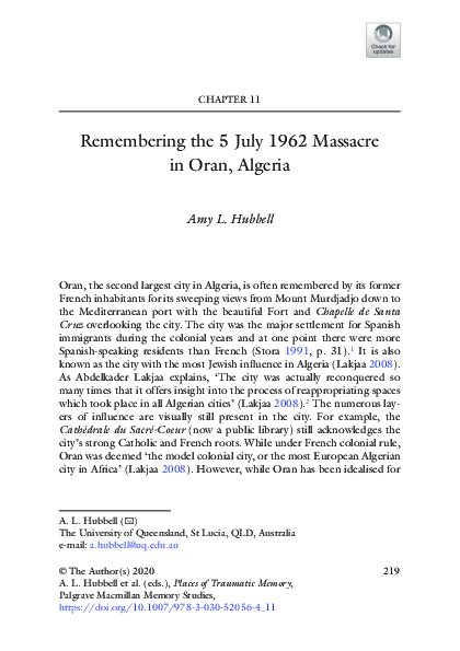 (PDF) Remembering the 5 July 1962 Massacre in Oran, Algeria