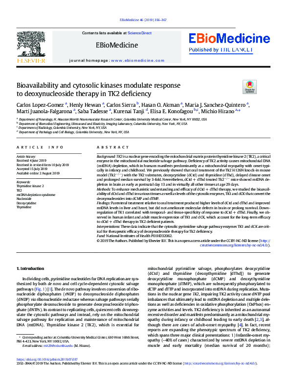 (PDF) Bioavailability and cytosolic kinases modulate response to deoxynucleoside therapy in TK2 ...