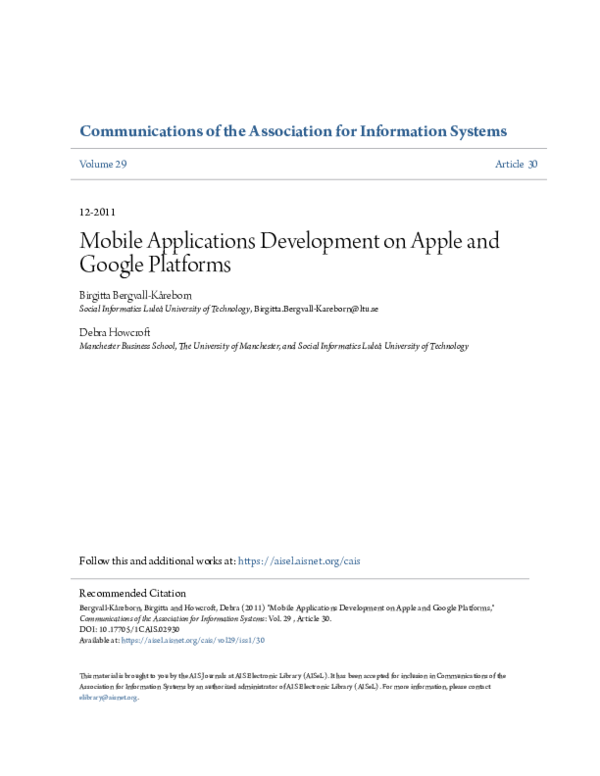 (PDF) Mobile Applications Development on Apple and Google Platforms