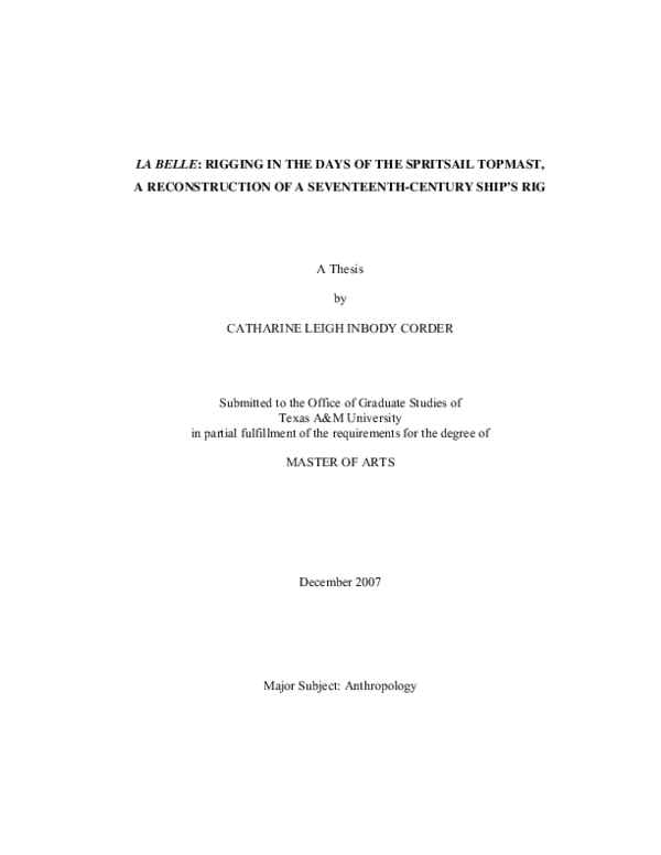 (PDF) La Belle: Rigging in the days of the spritsail topmast, a ...