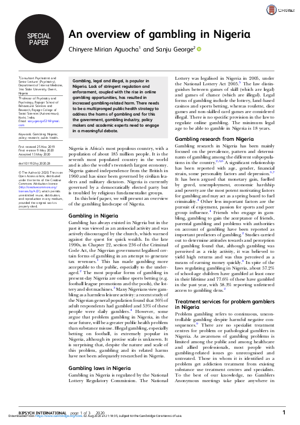 (PDF) An overview of gambling in Nigeria