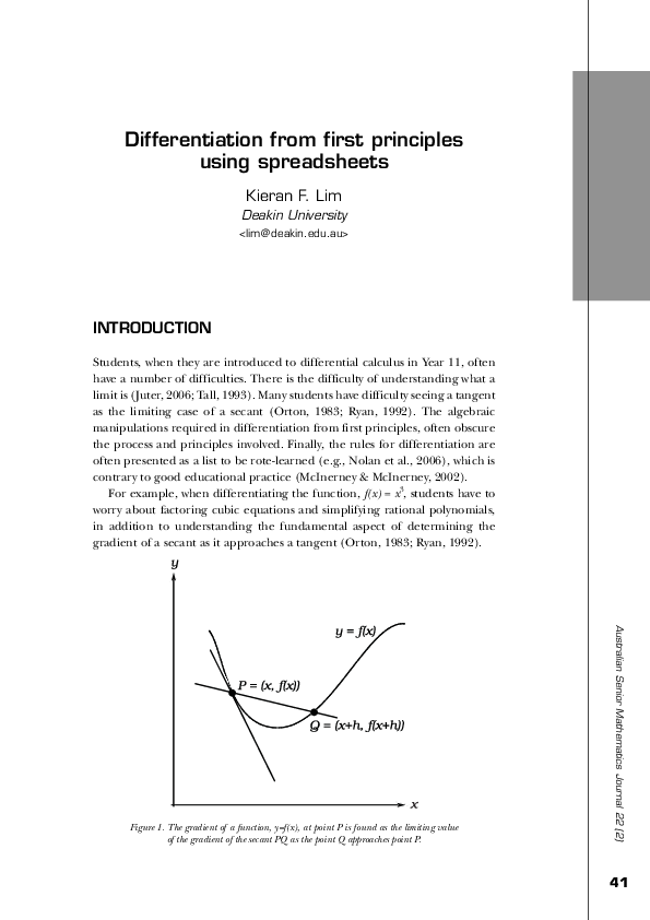 (PDF) Differentiation from First Principles Using Spreadsheets