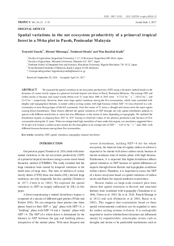 Pdf Spatial Variations In The Net Ecosystem Productivity Of A Primeval Tropical Forest In A 50