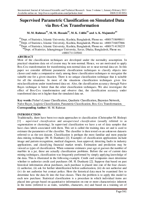 (PDF) Supervised Parametric Classification on Simulated Data via Box-Cox Transformation | Md ...