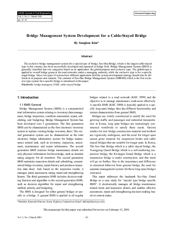 (PDF) Bridge management system development for a cable-stayed bridge