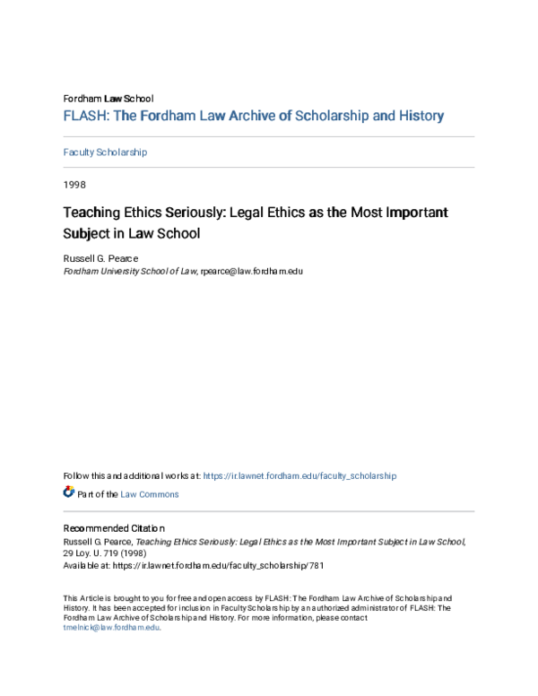 (PDF) Teaching Ethics Seriously: Legal Ethics as the Most Important ...