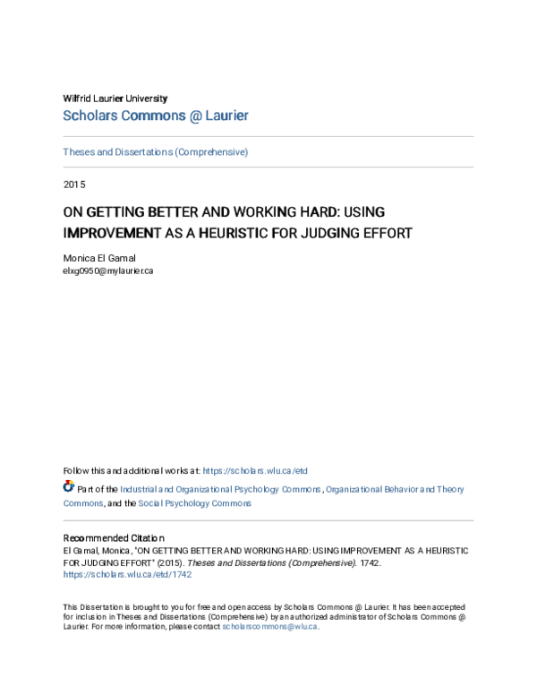 (PDF) On Getting Better and Working Hard: Using Improvement as a ...