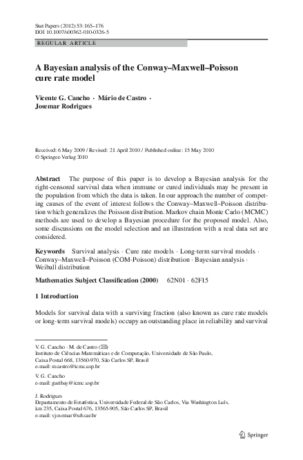 (PDF) A Bayesian analysis of the Conway–Maxwell–Poisson cure rate model