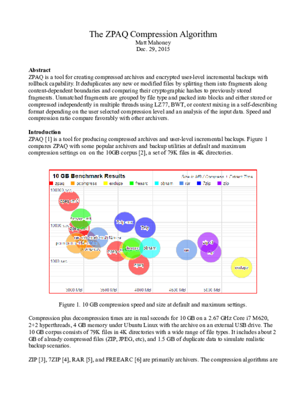 (PDF) The ZPAQ Compression Algorithm