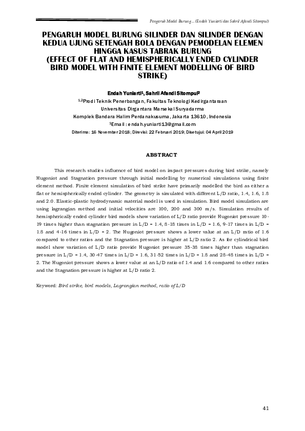 (PDF) Effect of Flat and Hemispherically Ended Cylinder Bird Model with ...