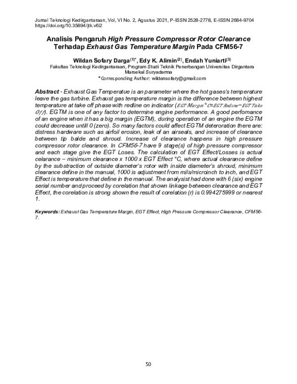 (PDF) Analisis Pengaruh High Pressure Compressor Rotor Clearance ...