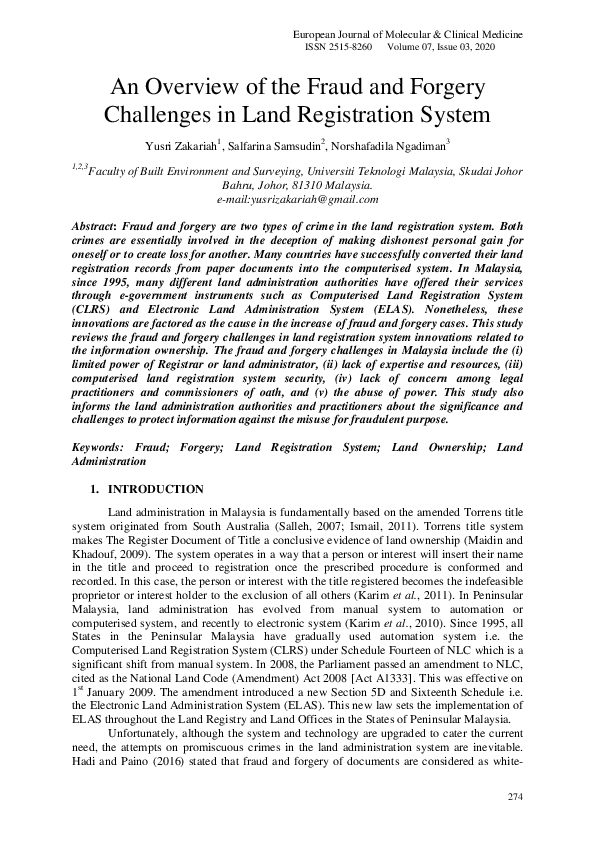 (PDF) An Overview of the Fraud and Forgery Challenges in Land ...