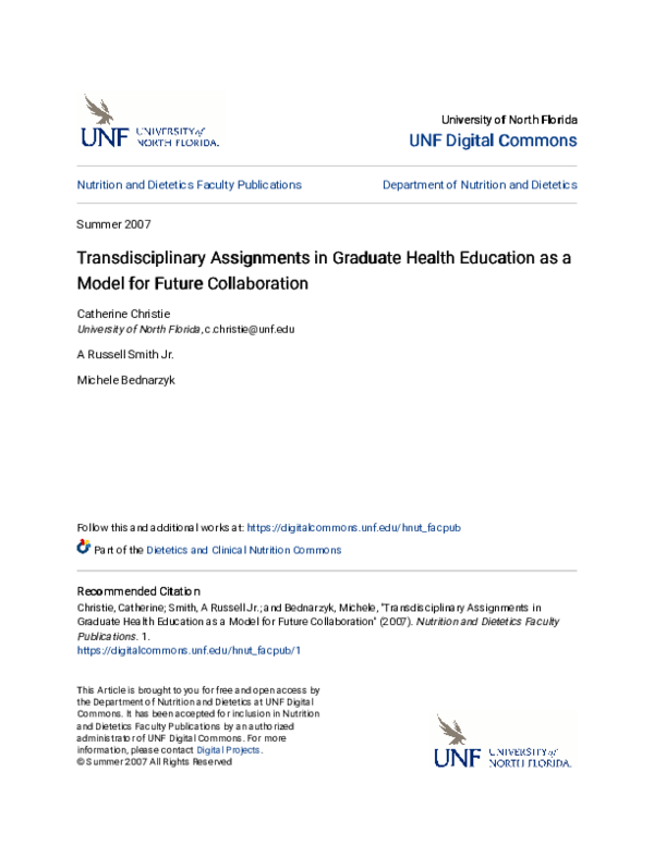 (PDF) Transdisciplinary assignments in graduate health education as a ...