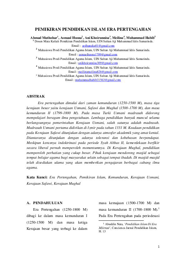 (PDF) PEMIKIRAN PENDIDIKAN ISLAM ERA PERTENGAHAN