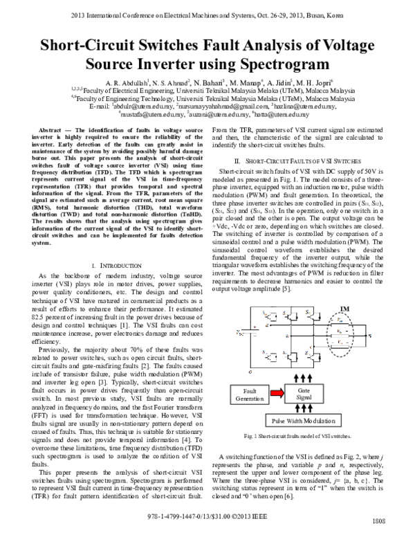Pdf Short Circuit Switches Fault Analysis Of Voltage Source Inverter