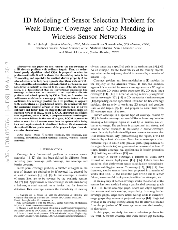 Pdf 1 D Modeling Of Sensor Selection Problem For Weak Barrier