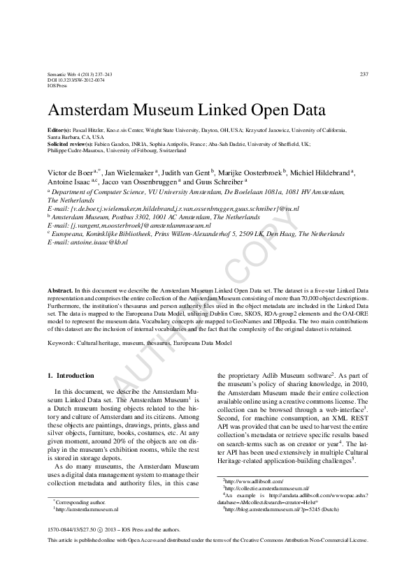(PDF) Amsterdam Museum Linked Open Data