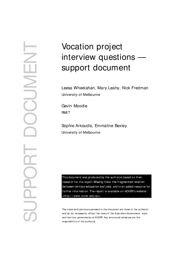 (PDF) Vocation Project Interview Questions--Support Document