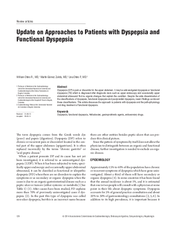 (PDF) Update on Approaches to Patients with Dyspepsia and Functional Dyspepsia
