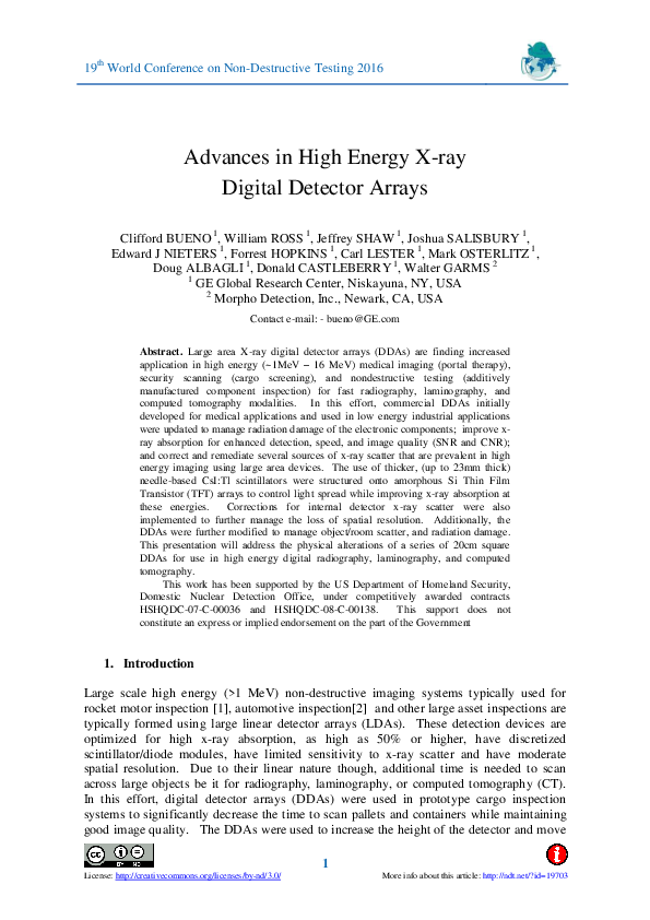 (PDF) Advances in High Energy X-ray Digital Detector Arrays