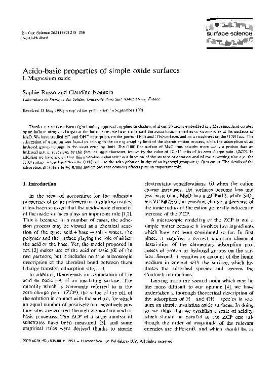 (PDF) Acido-basic properties of simple oxide surfaces