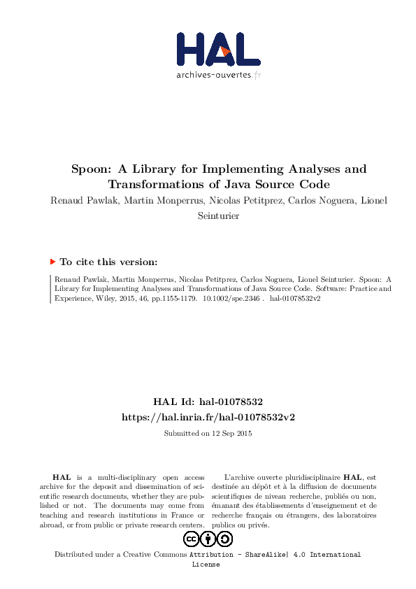 Pdf Spoon A Library For Implementing Analyses And Transformations Of 8725