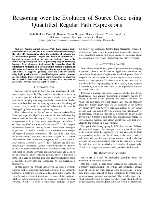 (PDF) Reasoning over the Evolution of Source Code Using Quantified Regular Path Expressions ...