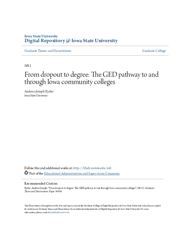 (PDF) From dropout to degree: The GED pathway to and through Iowa ...