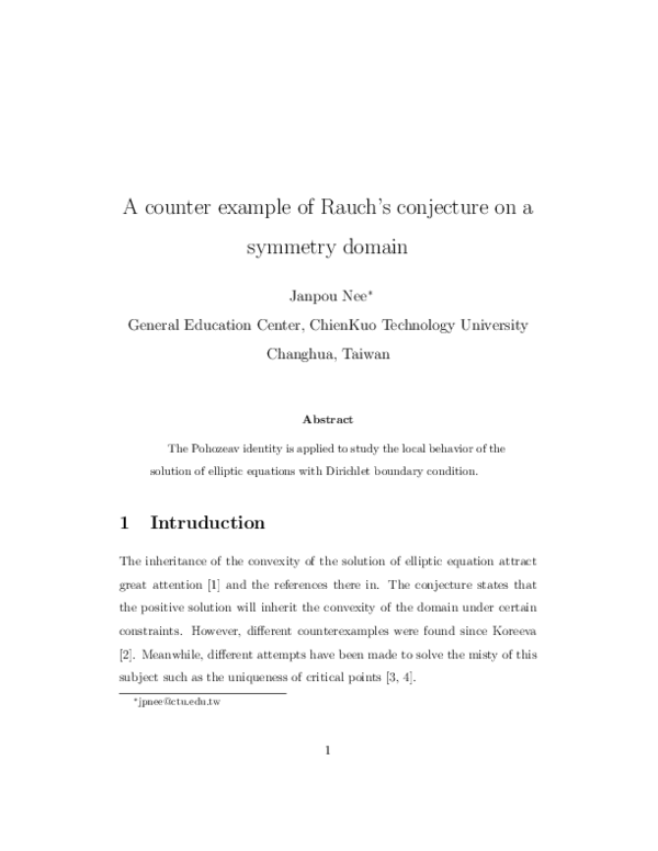 (PDF) A counter example of Rauch ’ s conjecture on a symmetry domain