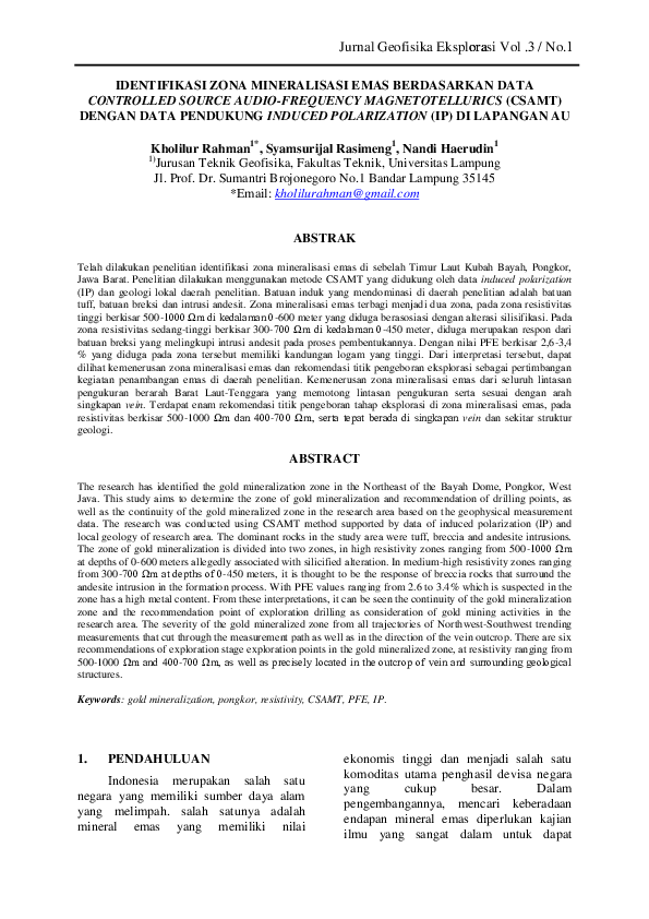 (PDF) Identifikasi Zona Mineralisasi Emas Berdasarkan Data Controlled ...