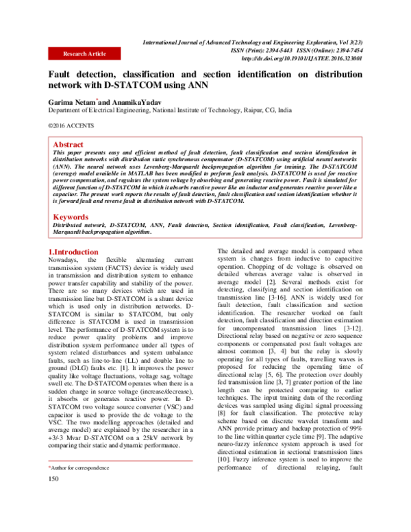 (PDF) Fault detection, classification and section identification on distribution network with D ...