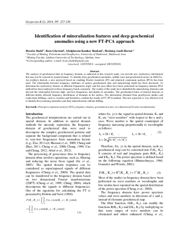 (PDF) Identification of mineralization features and deep geochemical anomalies using a new FT ...