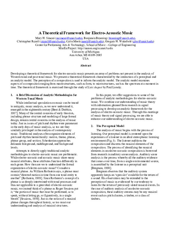 (PDF) A Theoretical Framework for Electro-Acoustic Music
