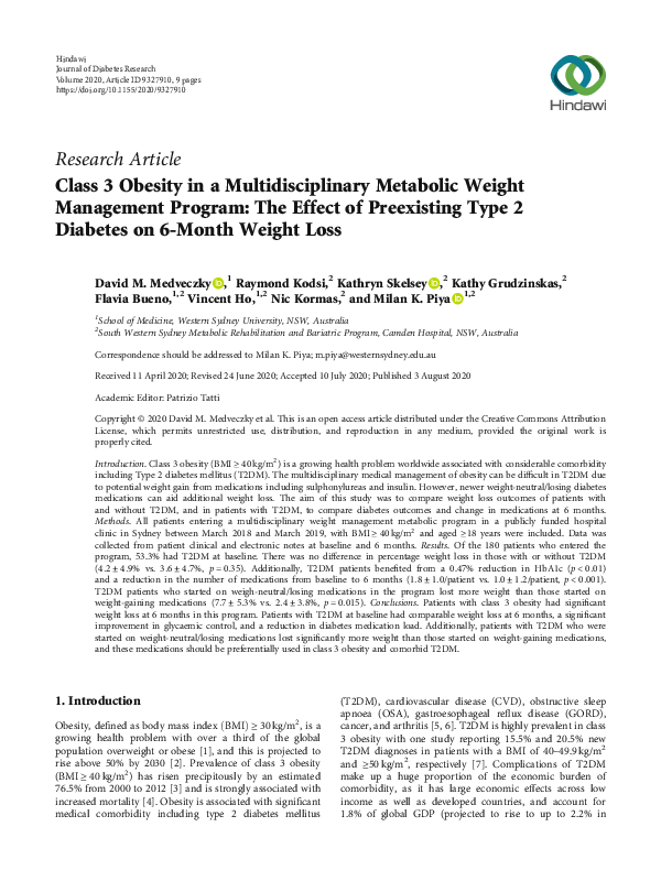 (PDF) Class 3 Obesity in a Multidisciplinary Metabolic Weight ...