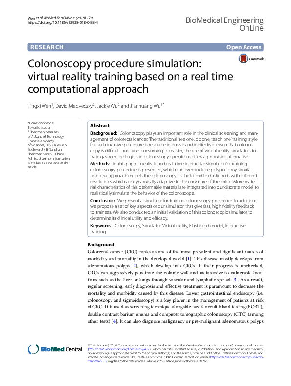 (PDF) Colonoscopy procedure simulation: virtual reality training based ...