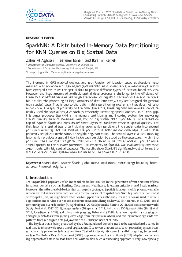 Pdf Sparknn A Distributed In Memory Data Partitioning For Knn Queries On Big Spatial Data 8277