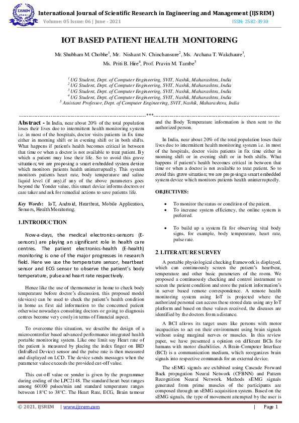 (PDF) Iot Based Patient Health Monitoring