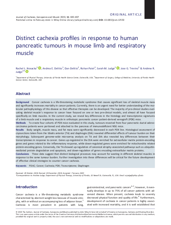 (PDF) Distinct cachexia profiles in response to human pancreatic ...