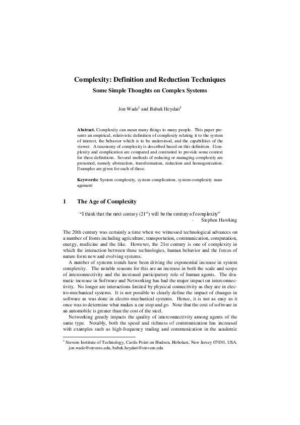 (PDF) Complexity: Definition and Reduction Techniques, Some Simple ...