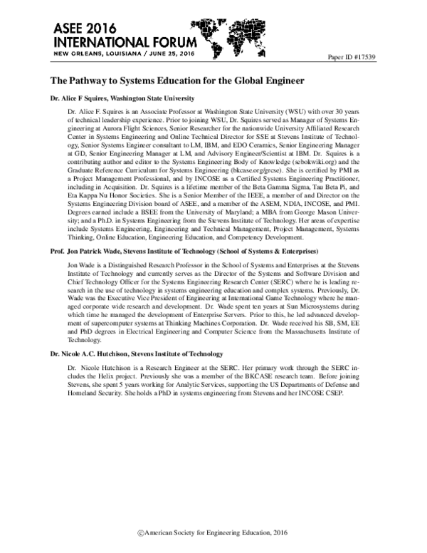 (PDF) The Pathway to Systems Education for the Global Engineer