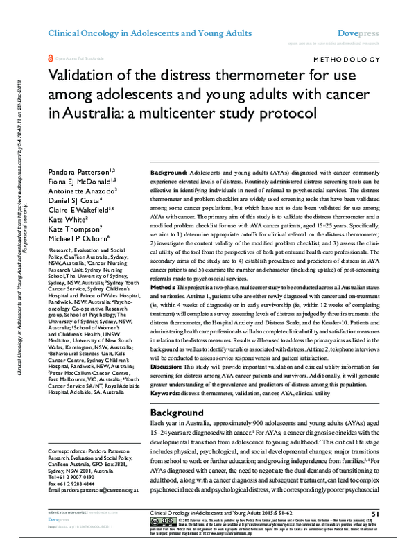 (PDF) Validation of the distress thermometer for use among adolescents ...