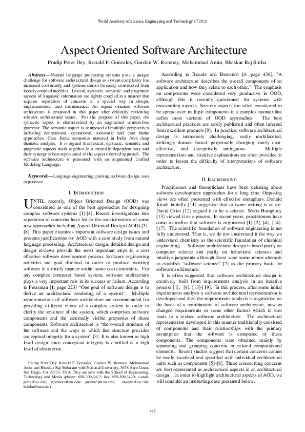 (PDF) Aspect Oriented Software Architecture U