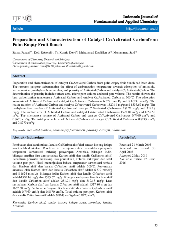(PDF) Preparation And Characterization Of Cr/Activated Carbon Catalyst From Palm Empty Fruit Bunch