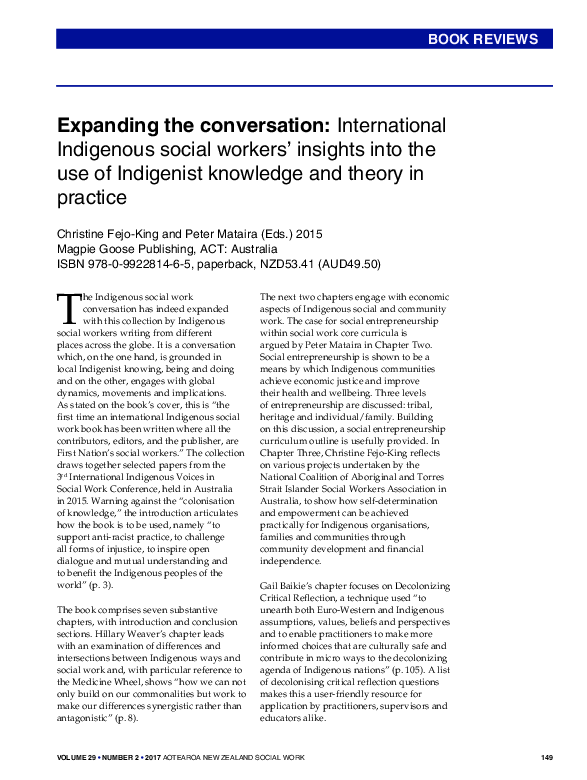 (PDF) Expanding the conversation: International Indigenous social ...