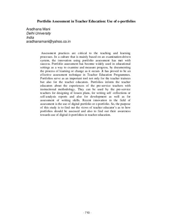 (PDF) Portfolio Assessment in Teacher Education: Use of e-portfolios