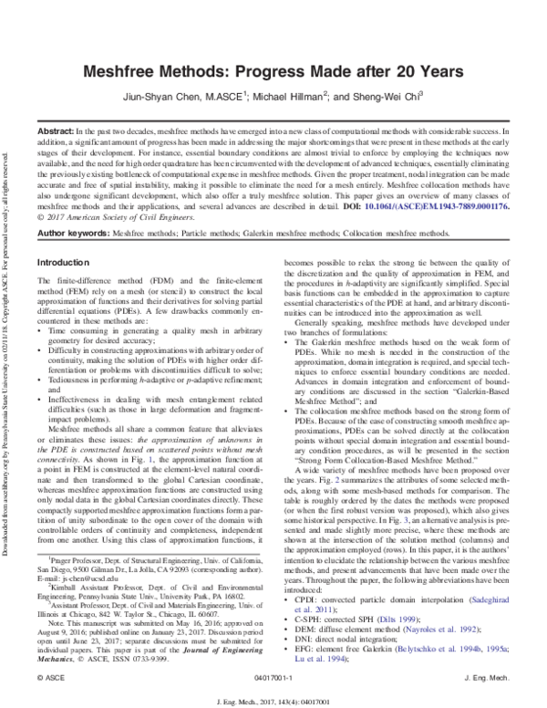 (PDF) Meshfree Methods: Progress Made after 20 Years